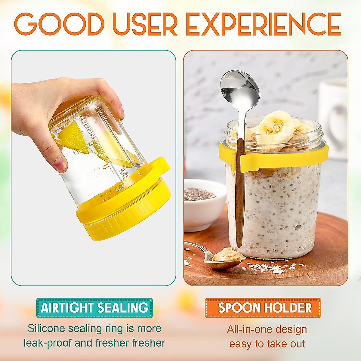 Zubebe 8 Pcs Overnight Oats Container 12 oz Glass Overnight Oats Jars with Lid and Spoon Oatmeal Container Storage Mason Jar for Overnight Oats Cup with Measurement Marks for Cereal Yogurt Food