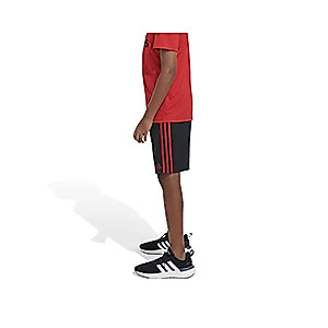 adidas Boys' Big Elastic Waistband Classic 3-Stripes Shorts, Black with Red, XL(18/20)