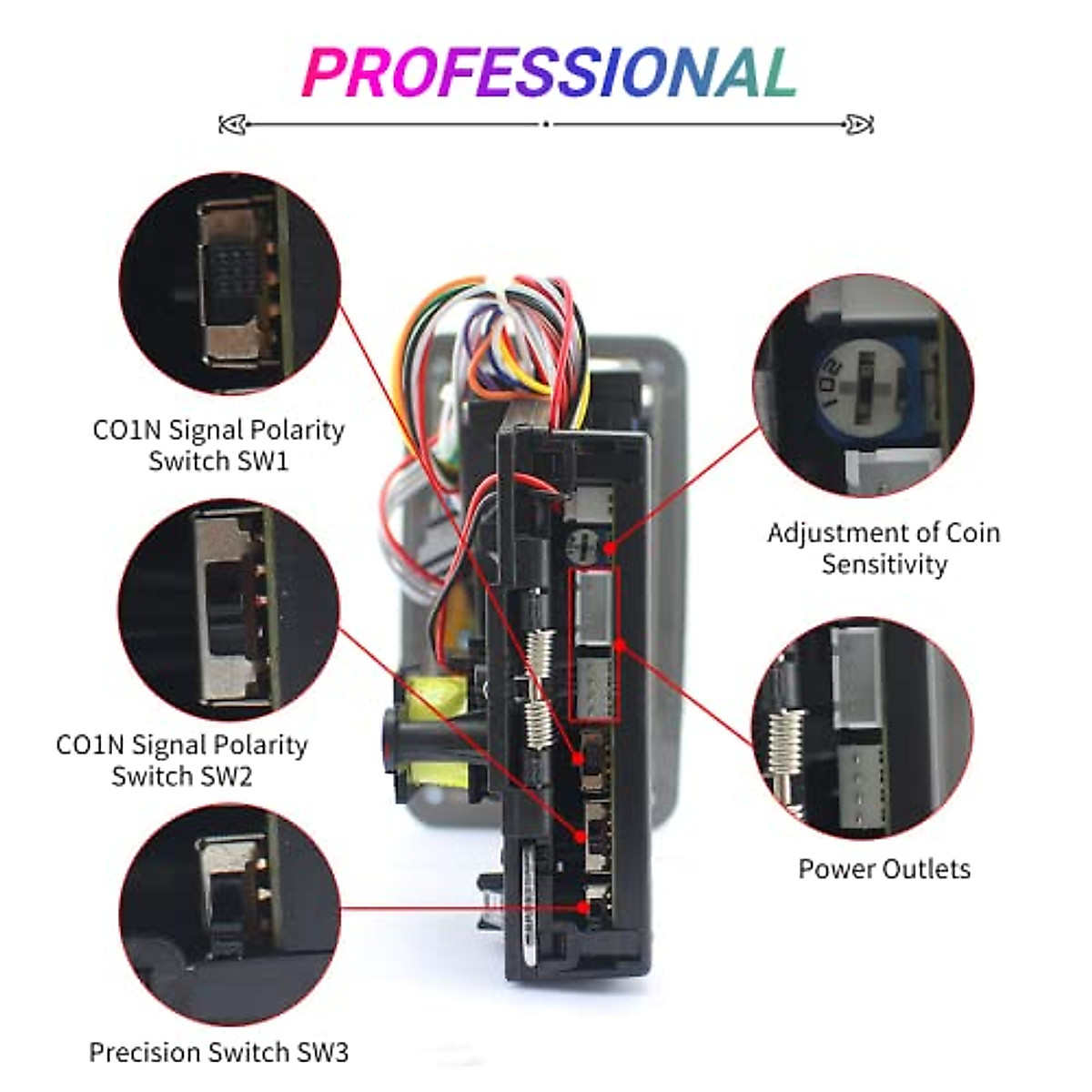 Yunseity Coin Acceptor, CPU Multi Coins Acceptor Selector with LED Indicator, Game Coin Slot Acceptor Coin Acceptor for Arcade Game Vending Machine
