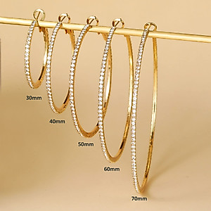 Gold Rhinestone Hoop Earrings Large Gold Hoop Earrings Cubic Zirconia Hoop Earrings Thin Rhinestones Round Hoop Earrings Women Big Gold Hoop Earrings Sparkly Hoop Earrings with Crystals for Womens