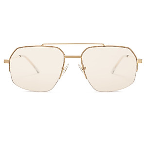 SOJOS Trendy Aviator Sunglasses Mens Womens Retro Double Bridge Metal Frame Semi-Rimless Shades Lentes De Sol Para Mujer SJ1191 Light Brown