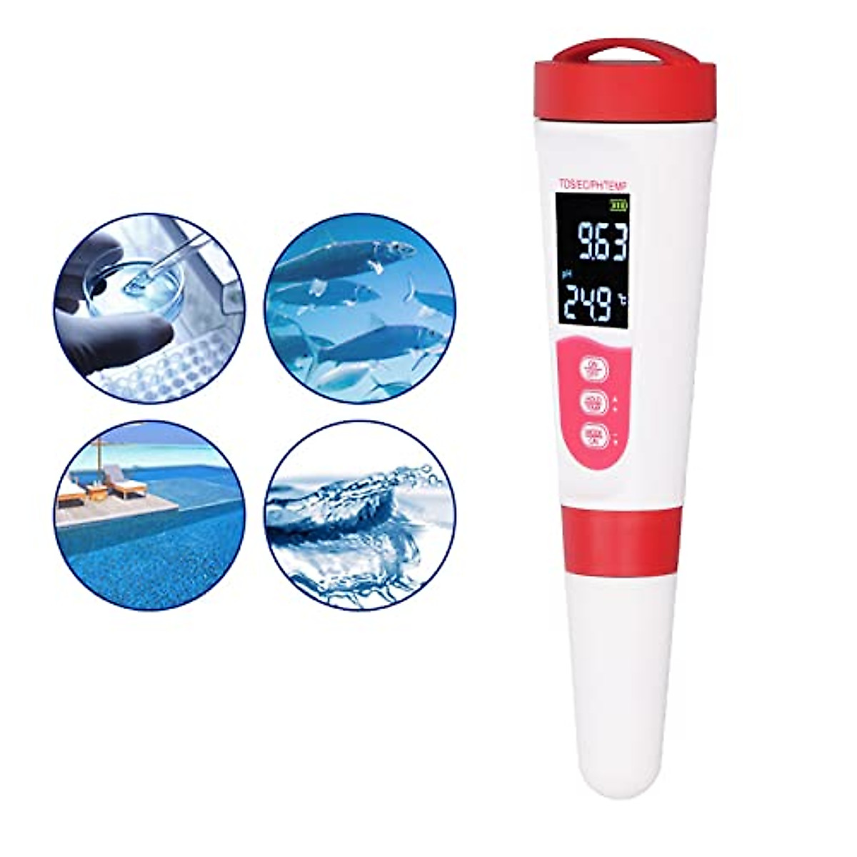 Digital Water Tester, Automatic Temperature Compensation High Sensitivity Water Quality Test Pen Glass Electrode Alloy Probe 4 in 1 for Fish Tank