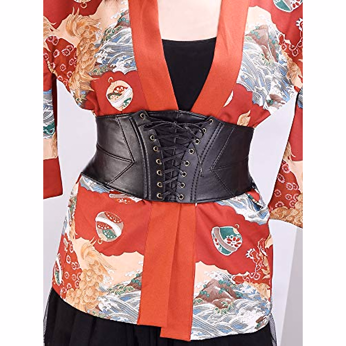 EBOOT Elastic Wide Waist Belt Tied Corset Cinch Belt with Press Button, Black