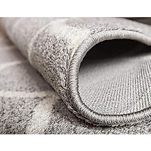 Unique Loom Trellis Frieze Collection Area Rug - Rounded (7' Round, Light Gray/ Ivory)