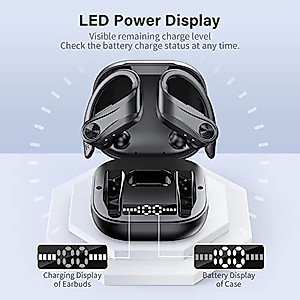 Ear Hook Bluetooth Headphones,Over Ear Earbuds for Sport, 96Hrs Playtime Sport Headphones with Charging Case and LED Digital Display Built in Mic IPX7 Waterproof Headphones, Bass Sound (Small-sport)