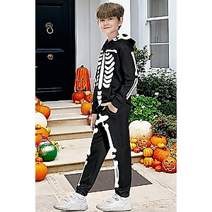 Kid Girls Skeleton Bone Hooded Sweatshirts Skull Halloween Pullover Hoodies for Boys 7-8 Years