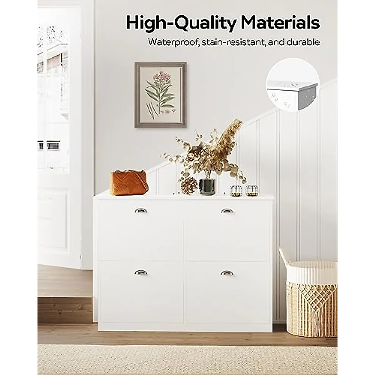 MIRROTOWEL Shoe Cabinet,Hidden Slim Narrow Shoe Rack Cabinet with 4 Drawers for Entryway, Foyer,Hallway,Bedroom,White