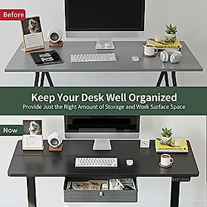 FEZIBO 55 x 24 Inches Standing Desk with Drawer, Adjustable Height Electric Stand up Desk, Sit Stand Home Office Desk, Ergonomic Workstation Black Steel Frame/Black Tabletop