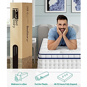 BedStory Queen Mattress, 14 Inch Medium Firm Hybrid Mattress in a Box, Cooling Gel-Infused Memory Foam with Individual Pocket Springs Motion Isolation, Fiberglass Free Mattress, Pressure Relief