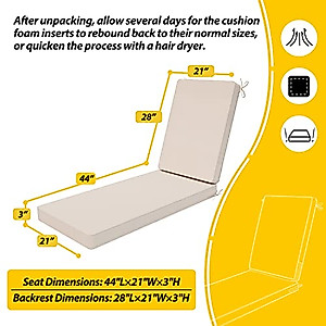 AAAAAcessories Outdoor Chaise Lounge Cushions for Patio Furniture Lounge Chairs Set of 2, Water Resistant Fabric, 72 x 21 x 3 Inch, Light Beige