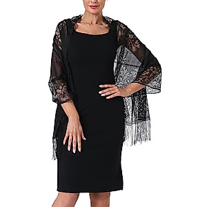 BRYCTSISEN Women’s Floral Lace Shawls and Wraps for Evening Dress Fringe Lace Pashmina Scarf for Wedding Costume Party (Black)