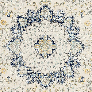 SAFAVIEH Evoke Collection 8' x 10' Ivory/Blue EVK220C Shabby Chic Oriental Medallion Non-Shedding Living Room Bedroom Dining Home Office Area Rug