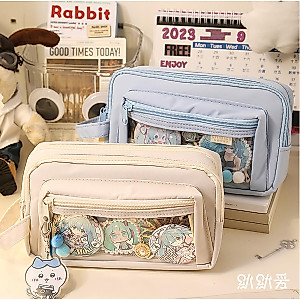 MILLEVIBE ITA Pencil Pouch Anime Display Pen Case Stationery Bag with Clear Insert & Stickers for Teens College Students (Black)