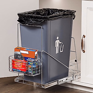 Pull Out Trash Can Under Cabinet Slider, Under Counter Trash Can Pull Out with Garbage Bag Holder, Under Sink Trash Can Pull Out for 7-11 Gallon Garbage Cans, Up to 100 lb (Not Include Trash Can)