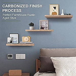 Floating Shelves, 17 Inch Wall Shelf Set of 3, Rustic Wood Shelves for Wall Storage, Wall Mounted Wooden Display Shelf for Bathroom Bedroom Kitchen Garage, Carbonized Black