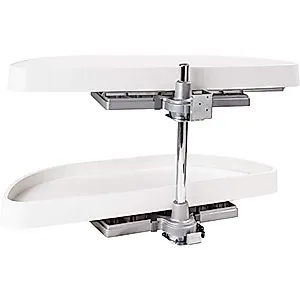 Hardware Resources 32" Blind Corner Cabinet Organizer - White, Heavy Duty Polymer Plastic Half-Moon Trays - Kitchen Pantry Rotating Racks for Left & Right-Hand Cupboards - Fits 11.5" Cabinet Opening