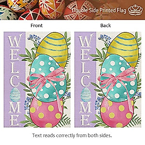 CROWNED BEAUTY Easter Eggs Garden Flag 12x18 Inch Double Sided for Outside Burlap Small Polka Dots Welcome Yard Holiday Flag