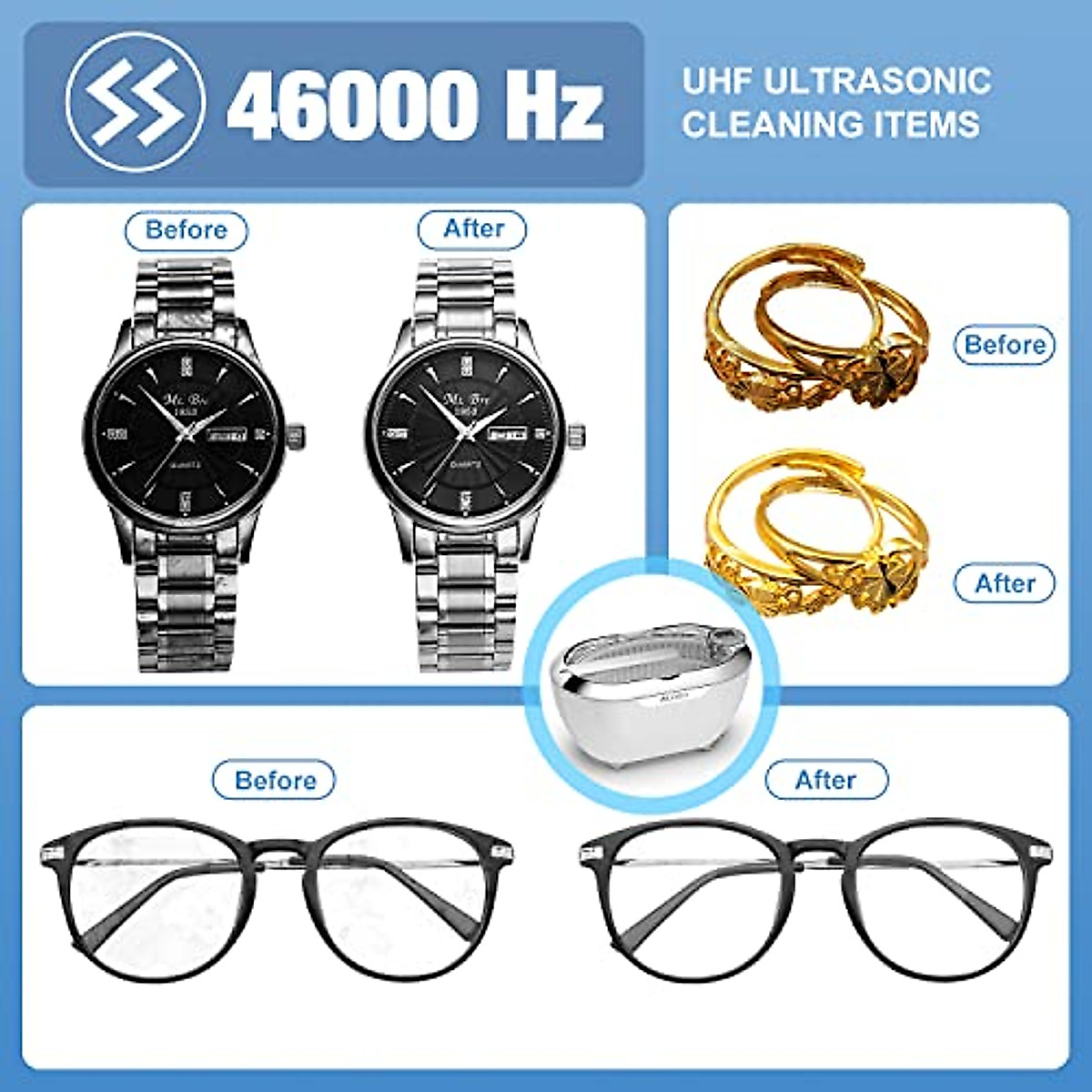 VLOXO Ultrasonic Cleaner with Digital Display 700ml Touch Screen Device Ultrasonic Cleaning Device Ultrasonic Bath Ultrasonic Cleaner Machine for Watches Jewelry Razor Heads Coin(White)