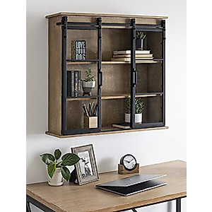 Kate and Laurel Barnhardt Decorative Wooden Wall Cabinet with Two Sliding Glass Doors, 30" x 28", Rustic Brown, Barndoor Modern Farmhouse Storage