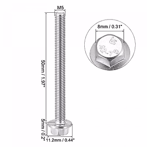 uxcell M5x50mm Hex Serrated Flange Bolts Screws Metric Thread 304 Stainless Steel 25pcs