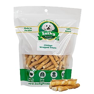 Lucky Premium Treats Chicken Wrapped Dog Treats – USA Made Raw Hide Sticks for Small & Toy Size Dogs – Long Lasting, Preservative Free Dog Treats – 150 Chews
