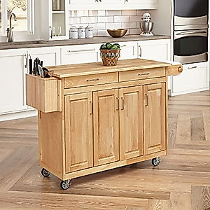 Homestyles General Line Kitchen Mobile Cart with Drop Leaf Breakfast Bar, 54 Inches Wide, Natural Hardwood