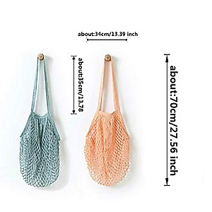 4 Pack Portable Reusable Grocery Bags Fruit and Vegetable Bag Washable Cotton Mesh String Organic Organizer Shopping Handbag Long Handle Net Tote (grey blue,Black,Beige,Pink)