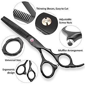 Professional Black Hair Cutting Scissors Sets Stainless Steel Barber Hairdressing Scissors Salon Multifunctional Thinning Scissors Straight Shears Tools for Mother Father Friends' Christmas Gift