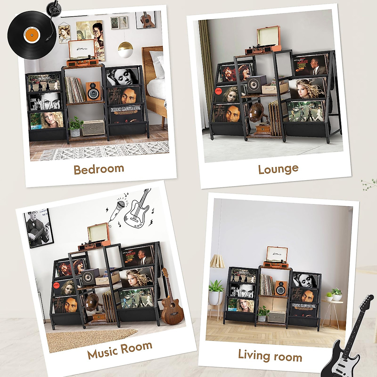 Record Player Stand with Vinyl Storage, Record Player Table with Vinyl Record Storage Holds 220 Albums, Turntable Stand with Record Holder Vinyl Display Shelf, Record Player Cabinet for Living Room