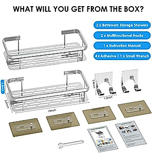 Shower Caddy Shelf, Adhesive Black Bathroom Shower Organizer,No Drilling Wall Mounted Shower Rack,Rustproof Bath Storage Basket for Bathroom,Toilet,Kitchen - 2 Pack