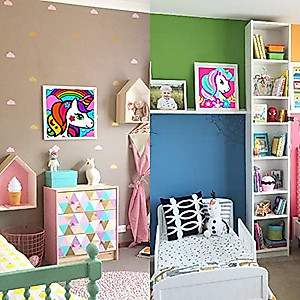 AUGVO Paint by Numbers for Kids, 2 Pcs Paint by Numbers for Kids Ages 4-8 Beginner, for Unicorn DIY Oil Painting Gift Kits, 8 x 8” Pre Drawn Canvas, Christmas Gift for Kids