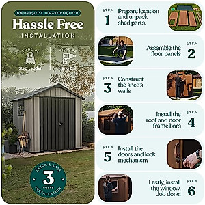 Keter Oakland 7 Foot x 7.5 Foot Outdoor Garden Tool Storage Shed Shelter with Windows, Planter Boxes, Lockable Door, and Built in Ventilation, Gray