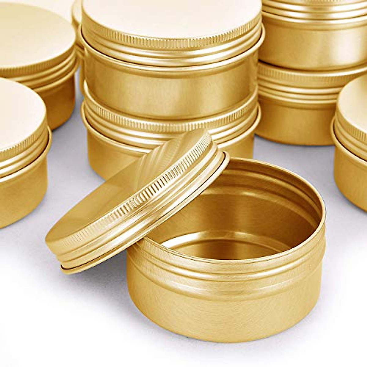 Gold 2 Ounce Aluminum Tin Jar Refillable Containers 60 ml Aluminum Screw Lid Round Tin Container Bottle for Cosmetic, Lip Balm, Cream, 30 Pcs