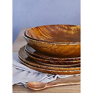 Sweese Dessert Plates Porcelain Round Salad Plates Set - 8 Inches Set of 4- Woodgrain Microwave Safe Wood Look Dishes for Housewarming Gift