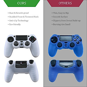 Silicone Covers Compatible with PS4 Controller - 2 Pack Anti-Slip Protector Controller Case Skins - with 4 Pairs Thumb Grips - Black & White