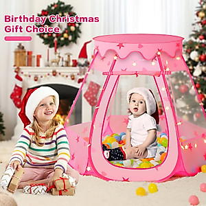 Baby Ball Pit for Toddler: with Star Lights - Pop Up Princess Play Tent for Kids - Indoor Outdoor Baby Girl Toys Birthday Gifts - NO Balls (Pink Tent)