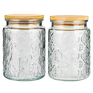 ZOEDO Vintage Glass Jars,23.5 Oz Airtight Storage Jars with Bamboo Lid Food Storage Container Jar Candy Jar for Kitchen Counter, Pantry, Tea, Sugar, Coffee Tea(2 Pcs)