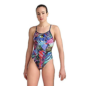 Arena Women's Standard Swimsuit Lace Back Allover, Navy-Multi, 38