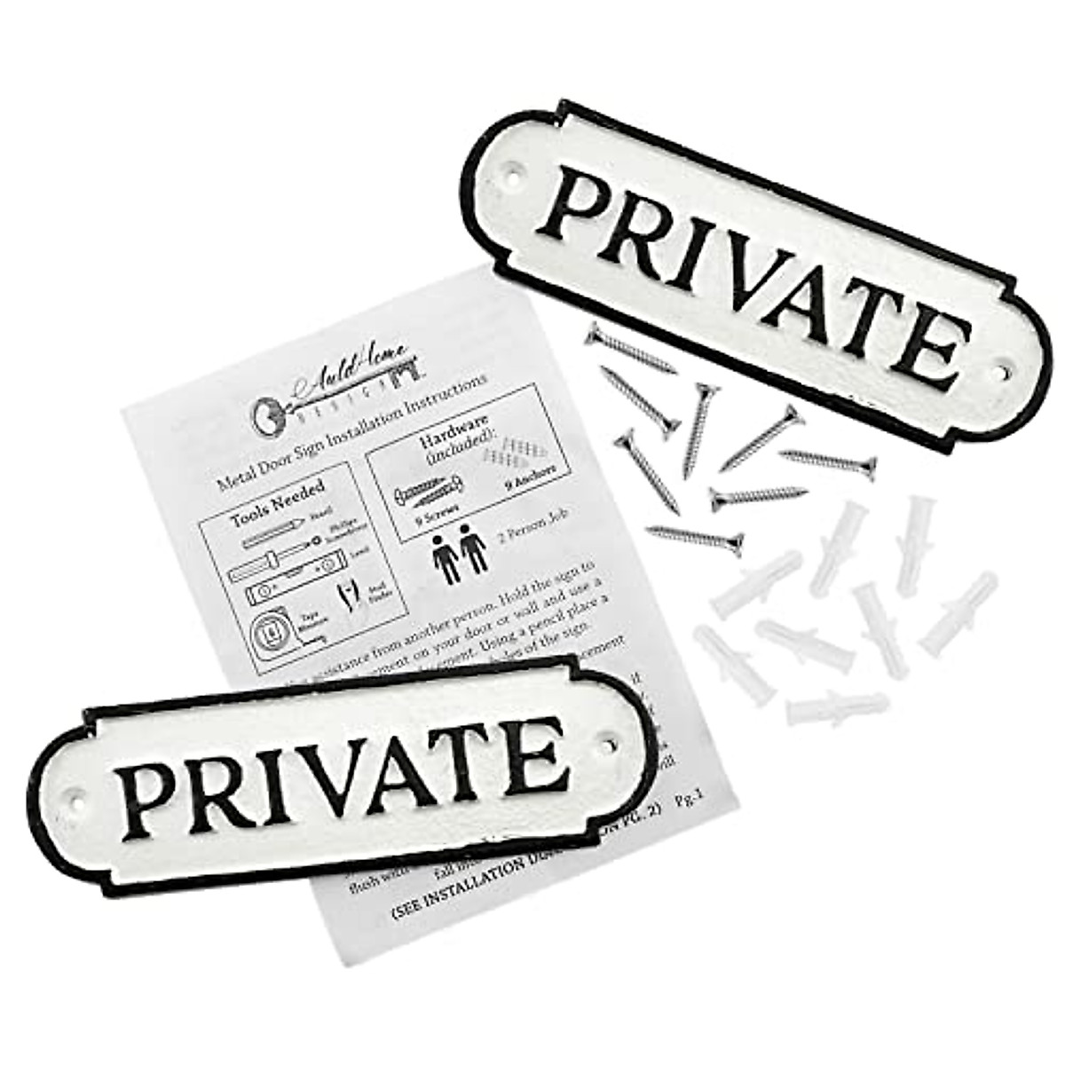 AuldHome Cast Iron Private Signs (2-Pack); Rustic Style Restricted Area Door Plaques