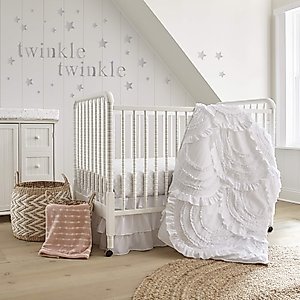 Levtex Baby - Skylar Crib Bed Set - Baby Nursery Set - White - Soft Cascading Ruffles - 4 Piece Set includes Quilt, Fitted Sheet, Wall Decal & Crib Skirt/Dust Ruffle