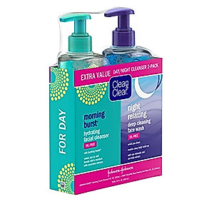 Clean & Clear 2-Pack Day & Night Daily Face Cleansers, Morning Burst Hydrating Facial Cleanser & Night Relaxing Deep Cleansing Face Wash, Oil-Free & Won't Clog Pores, 2 x 8 fl. oz