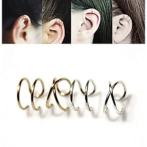 Minimalist 4 PCS S925 Sterling Silver Criss Cross Ear Cuff No Pierce Ear Cuff Sets Double Simple Lines Ear Cuff Fake Cartilage Earring Helix Piercing（4PCS）