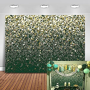 Mocsicka Green and Gold Glitter Backdrop Golden Bokeh Sequin Spots for Wedding Decorations Birthday Party Photo Backdrops Christmas New Year Family Picture Party Photography Background (Green, 7x5ft)