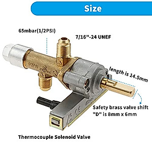 ETERMETA Gas Safety Control Valve with Piezo Push Ignition Device for Garden Sun Propane Powered Patio Heater Repair Replacement Parts, 7/16"-24 UNEF Inlet & Outlet, Gold