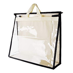 Vercord Clear PVC Handbag Dust-Free Cover Moistureproof Purse Storage Bag Organizer with Handle Zipper Space-Save Holder for Closet Beige XXL