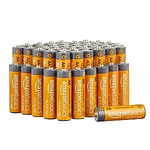 Amazon Basics 48 Pack AA High-Performance Alkaline Batteries, 10-Year Shelf Life, Easy to Open Value Pack