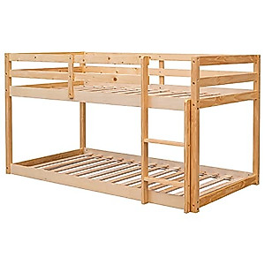 HomSof Twin Over Twin Floor Bunk Bed,Natural