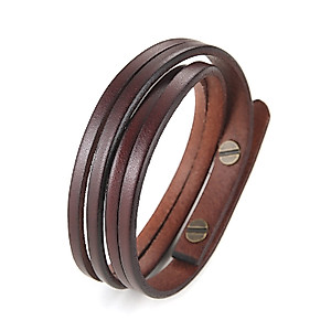 HZMAN 8.0 Inch Mens Handmade Leather Cuff Bracelet Steampunk Style leather wrap Wristband for Women Genuine Leather Bracelet（Brown）