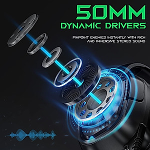 Black Shark Gaming Headset with Microphone, Noise Cancelling Wired 3.5mm Gamer Headphones, LED Light, Over Ear Soft Memory Earmuffs for for PS4 PS5 PC Xbox One Switch