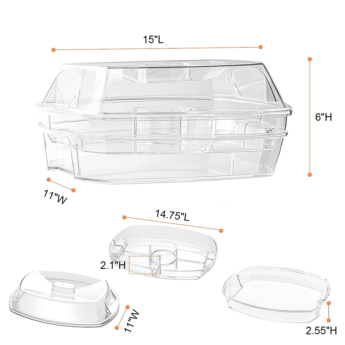 IVYHOME Fruit Trays for Serving for Party, Chilled Veggie Tray, Shrimp Cocktail Serving Dish, Appetizer Serving Platter for Parties, with Lid and 4 Compartments